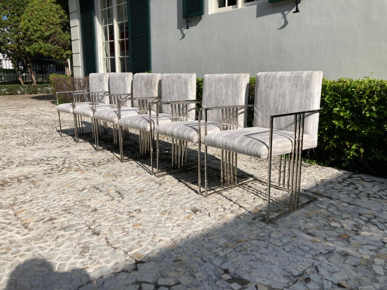 Set of Six Milo Baughman Chrome Dining Chairs For Sale at 1stDibs
