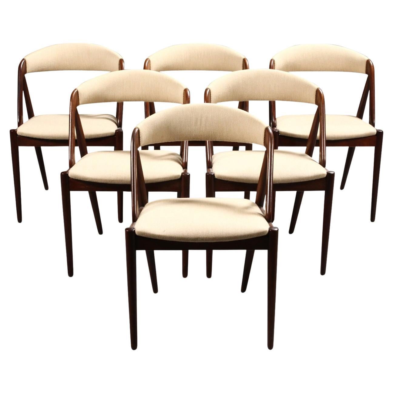 Set of Six Model 31 Dining Chairs in Teak + Cream Wool by Kai ...