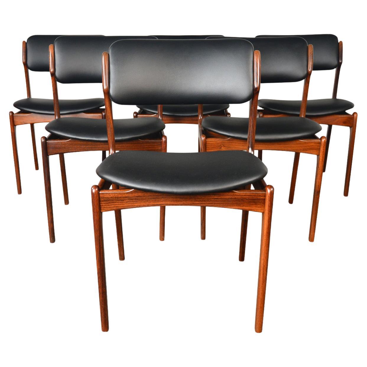 Six Fully Restored Erik Buch Teak Dining Chairs, Reupholstered in Black ...