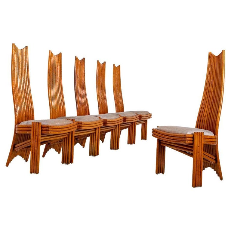 Set of Six Modernist Tall Back Dining Chairs For Sale at 1stDibs