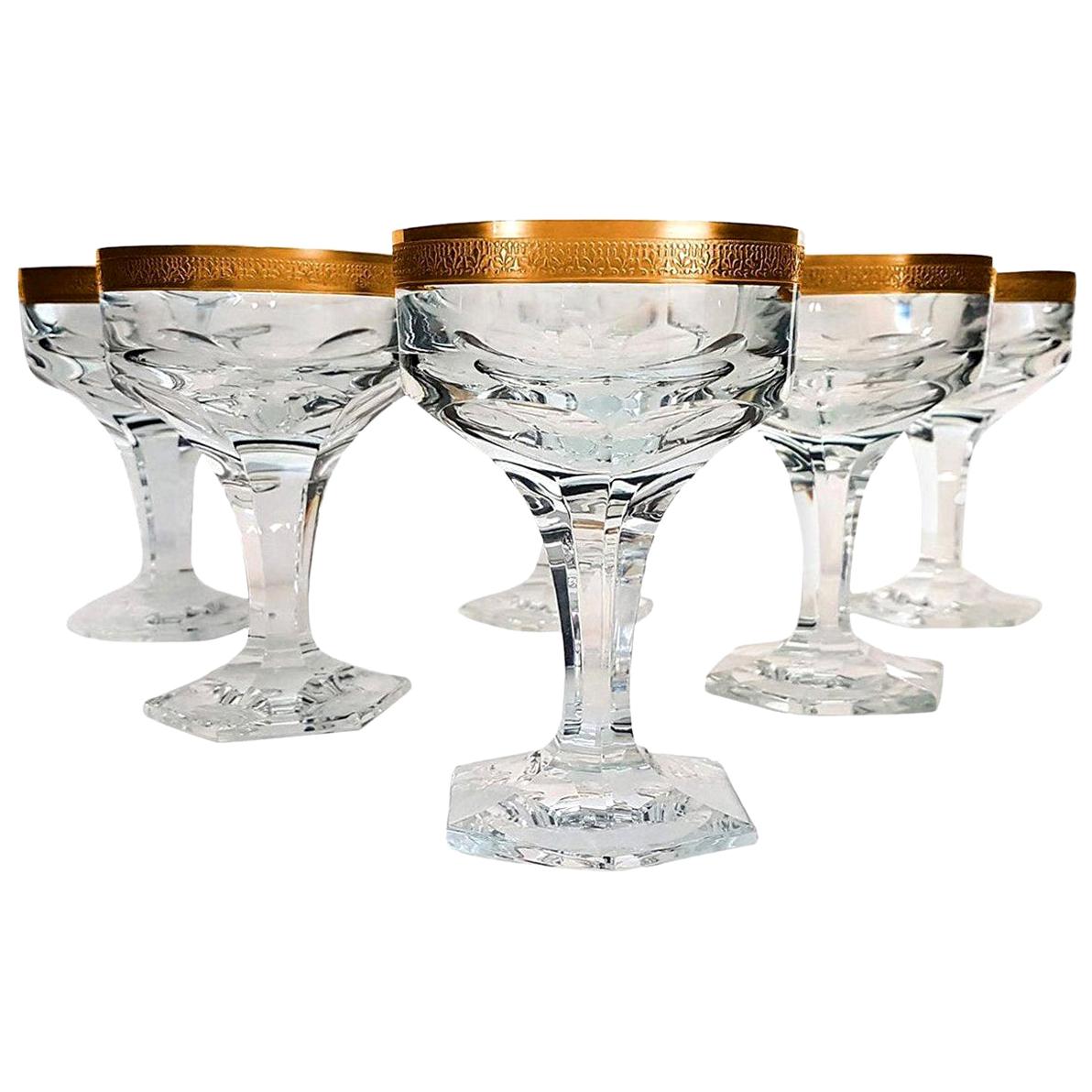 Set of Eight Moser Cameo Crystal Cranberry Goblets with Acid-Etched ...