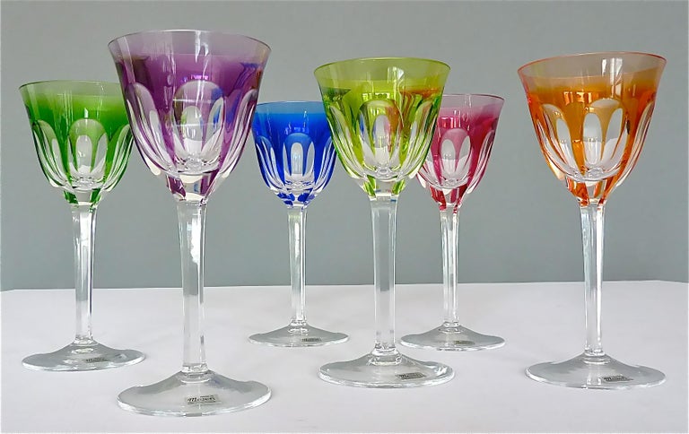 Set of Six Moser Crystal Cut Wine Glasses Stemware Saint Louis Baccarat ...