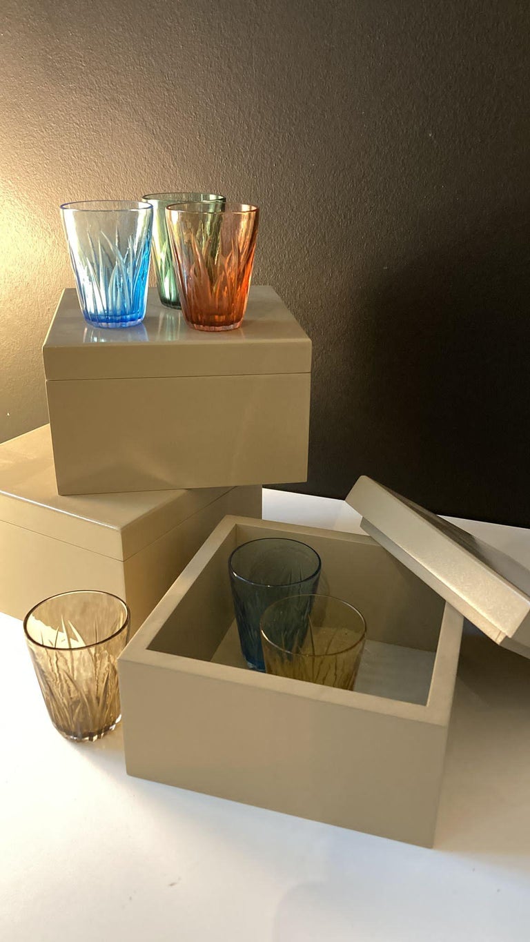 Set of Six Mouth Blown Hand Carved Multi-Color Shot Glasses For Sale at ...