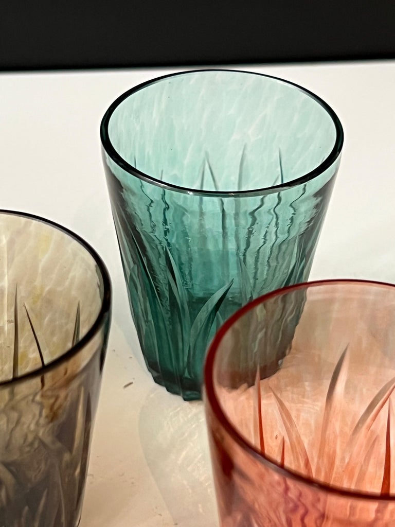 Set of Six Mouth Blown Hand Carved Multi-Color Shot Glasses For Sale at ...