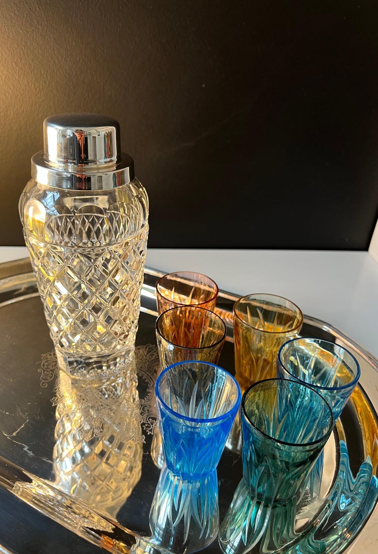 Set of Six Mouth Blown Hand Carved Multi-Color Shot Glasses For Sale at ...