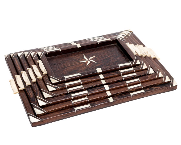 Set of Six Nesting Bone Inlaid Rosewood Trays For Sale at 1stDibs