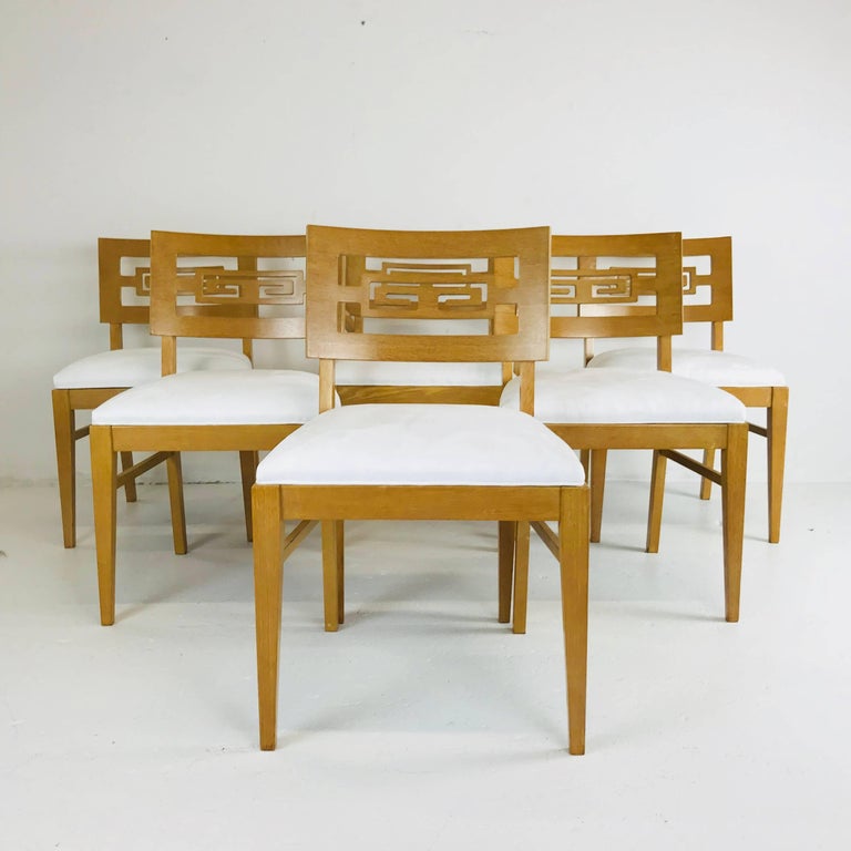 Set of Six Oak Midcentury Greek Key Dining Chairs at 1stDibs