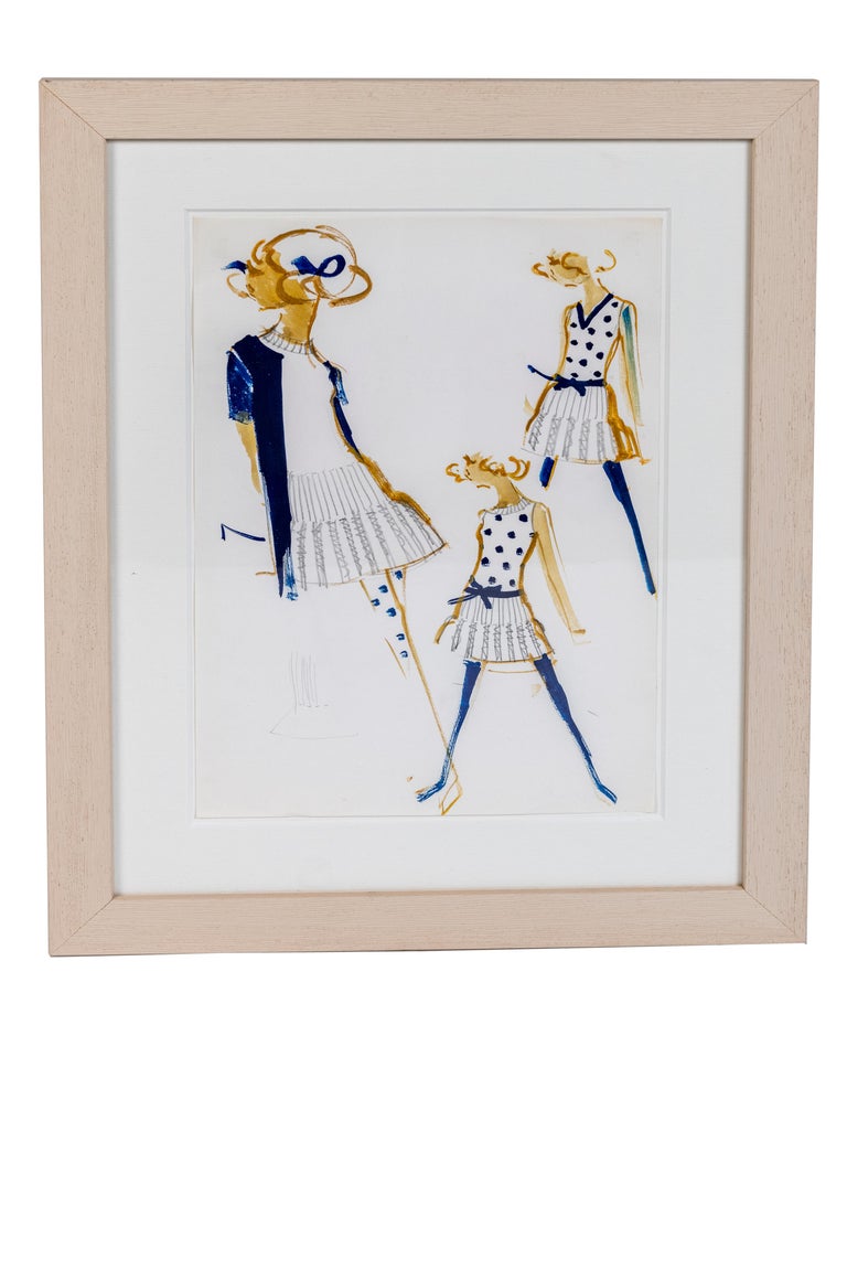 Set of Six Original Maison Balmain Gouaches from the 1970-1980 ...