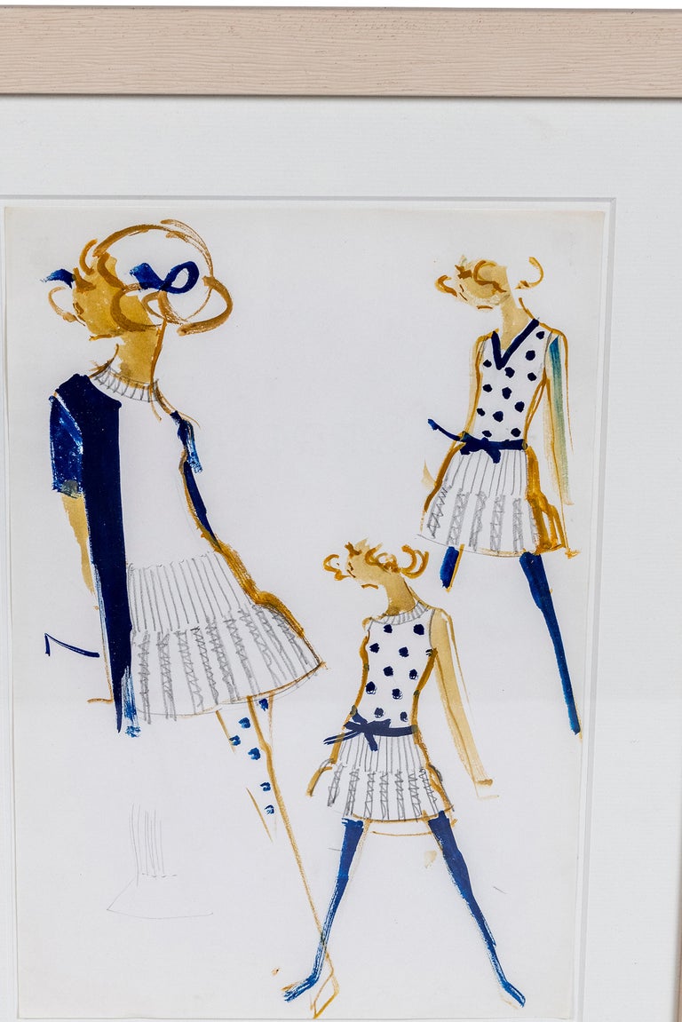 Set of Six Original Maison Balmain Gouaches from the 1970-1980 ...
