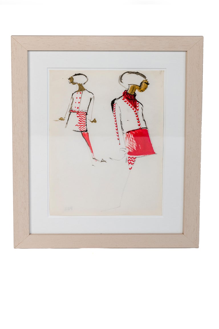 Set of Six Original Maison Balmain Gouaches from the 1970-1980 ...