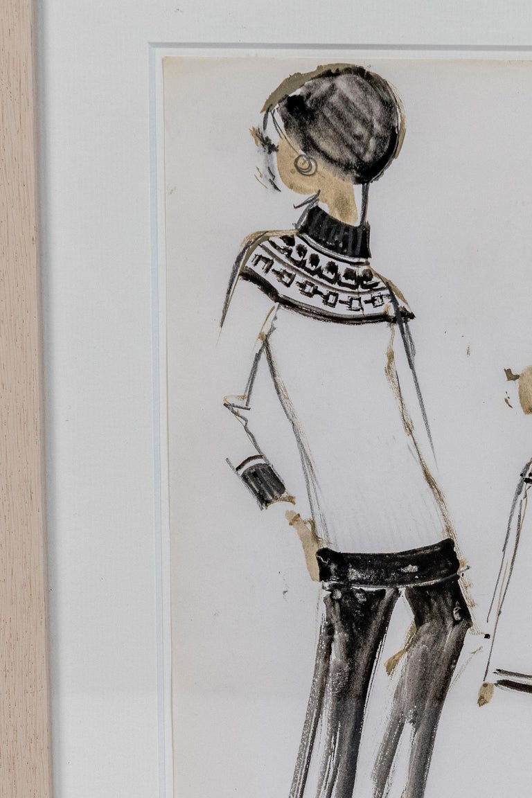 Set of Six Original Maison Balmain Gouaches from the 1970-1980 ...