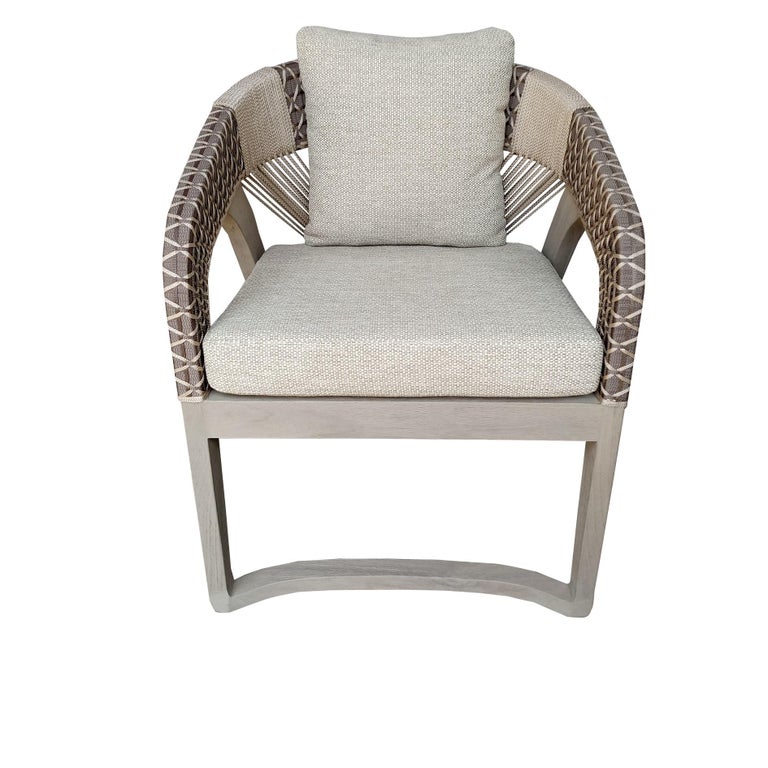 Outdoor Woven Rope Dining Chair In Black Teak For Sale at 1stDibs