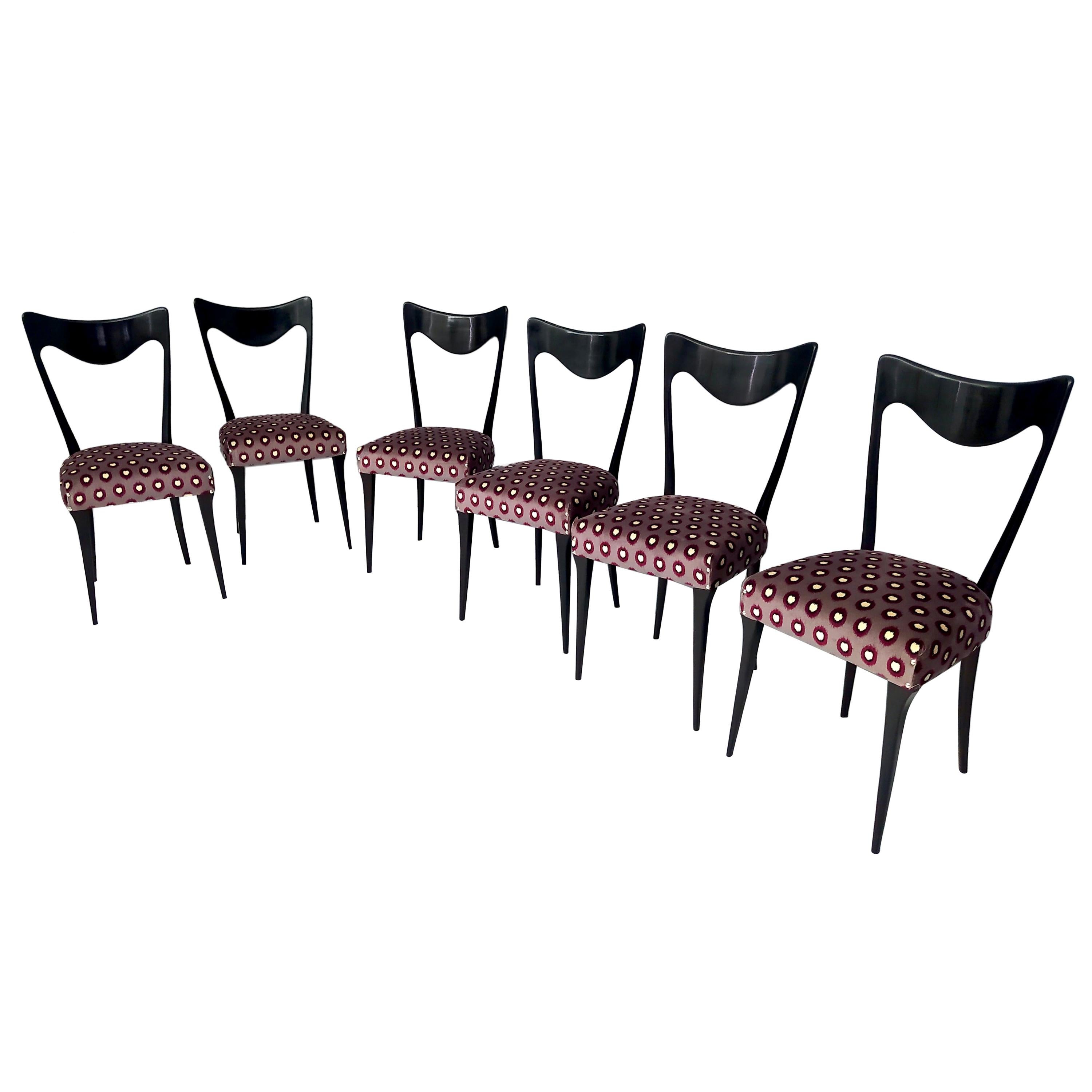 Set of Six Plum Purple Patterned Fabric Chairs by Carlo Enrico Rava ...