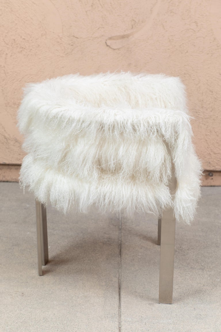 Set of Six Polished Nickel and Mongolian Fur Dining Chairs at 1stDibs