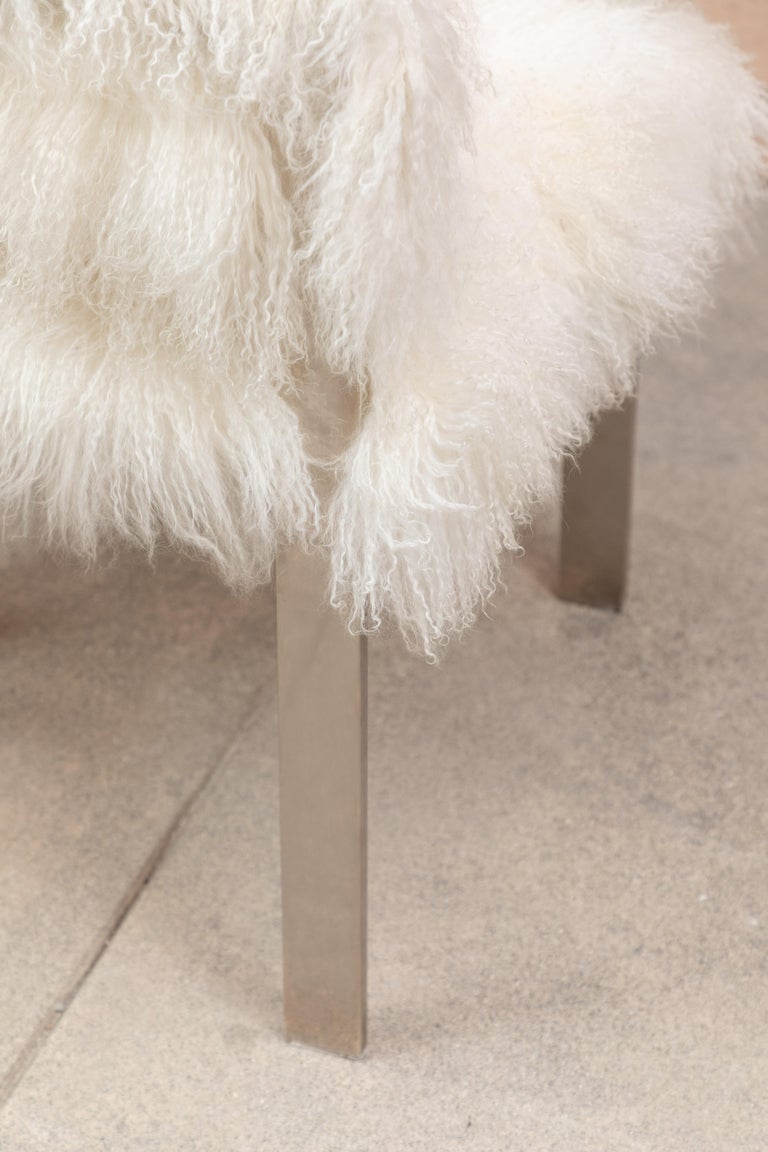 Set of Six Polished Nickel and Mongolian Fur Dining Chairs at 1stDibs