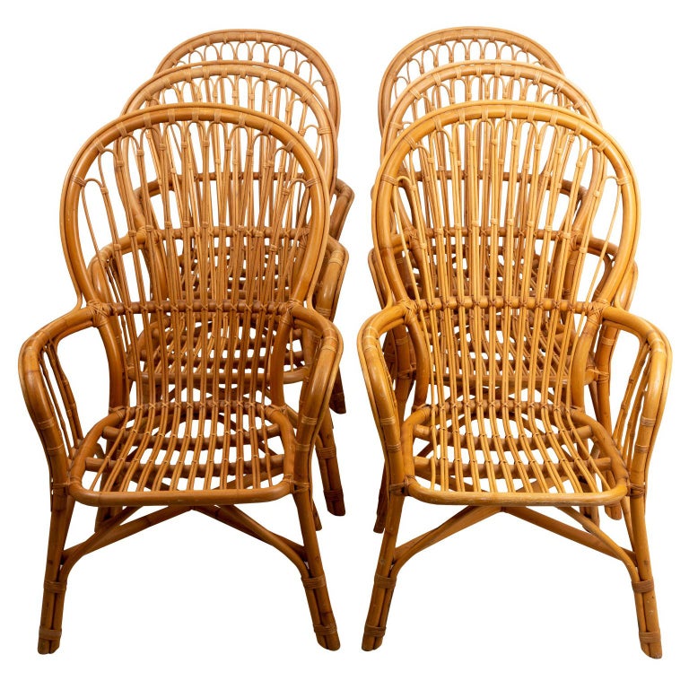 Set of Six Rattan High Back Chairs at 1stDibs