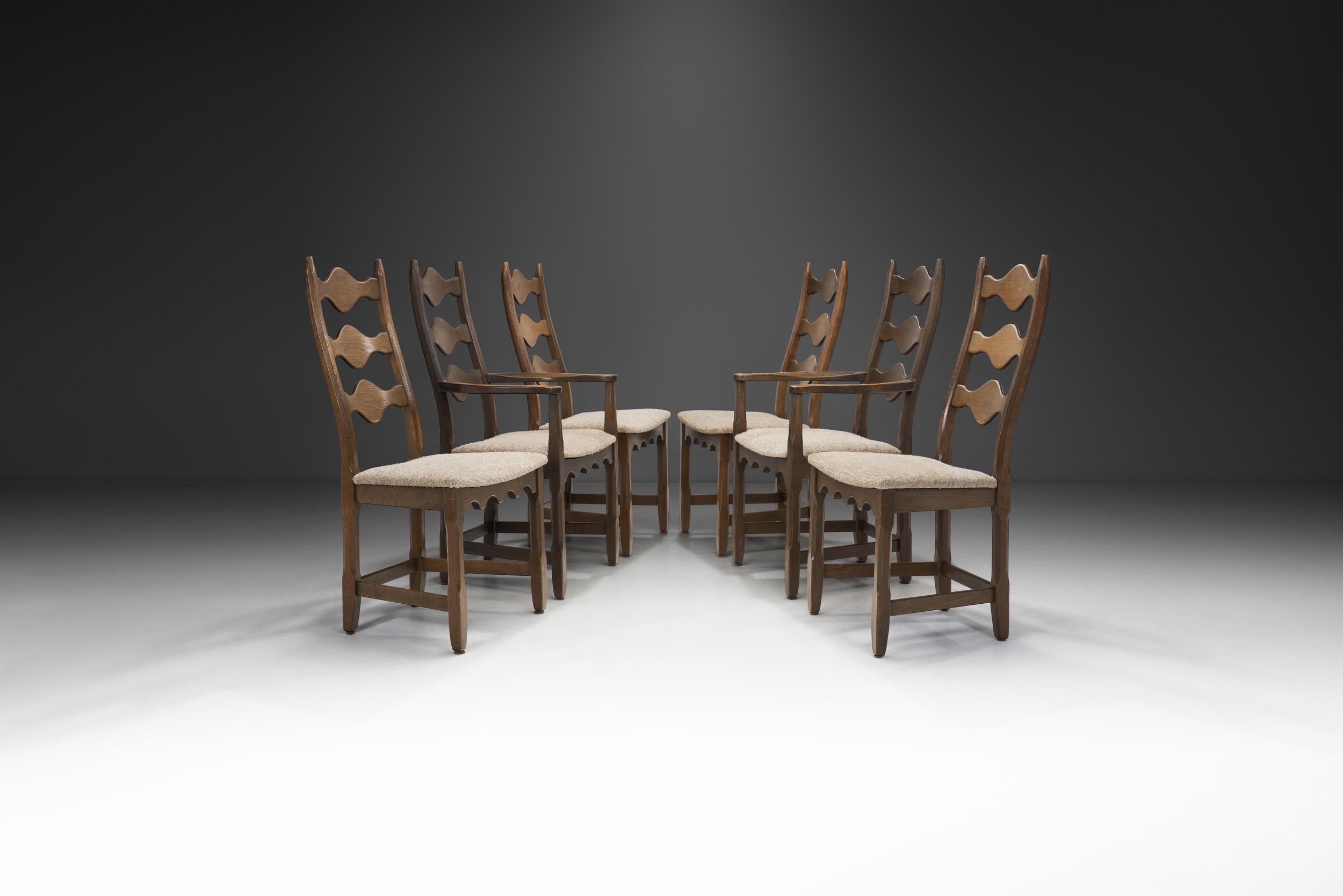 Set of Six "Razorblade" Oak Chairs by Henning Kjærnulf, Denmark 1960s ...