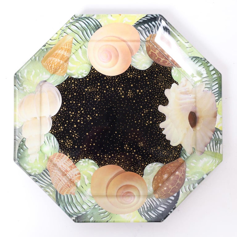 Set of Six Reverse Decoupage Seashell Glass Plates by Pablo Manzoni For ...