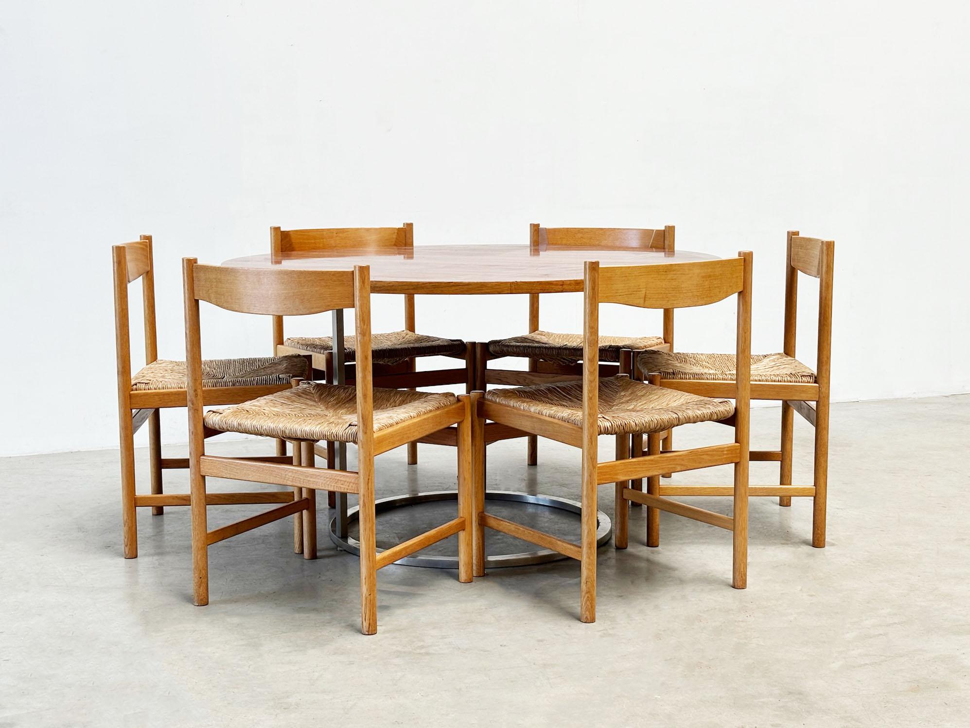 Set of six Scandinavian rattan and oak dining chairs For Sale at 1stDibs