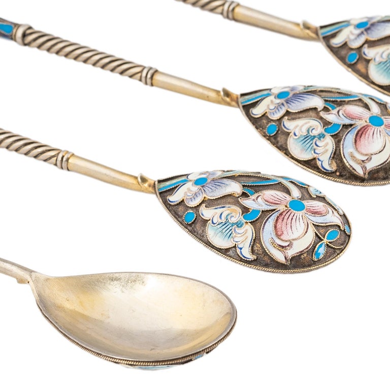 Set of Six Enamel Silver Teaspoons, 20th Century For Sale at 1stDibs ...