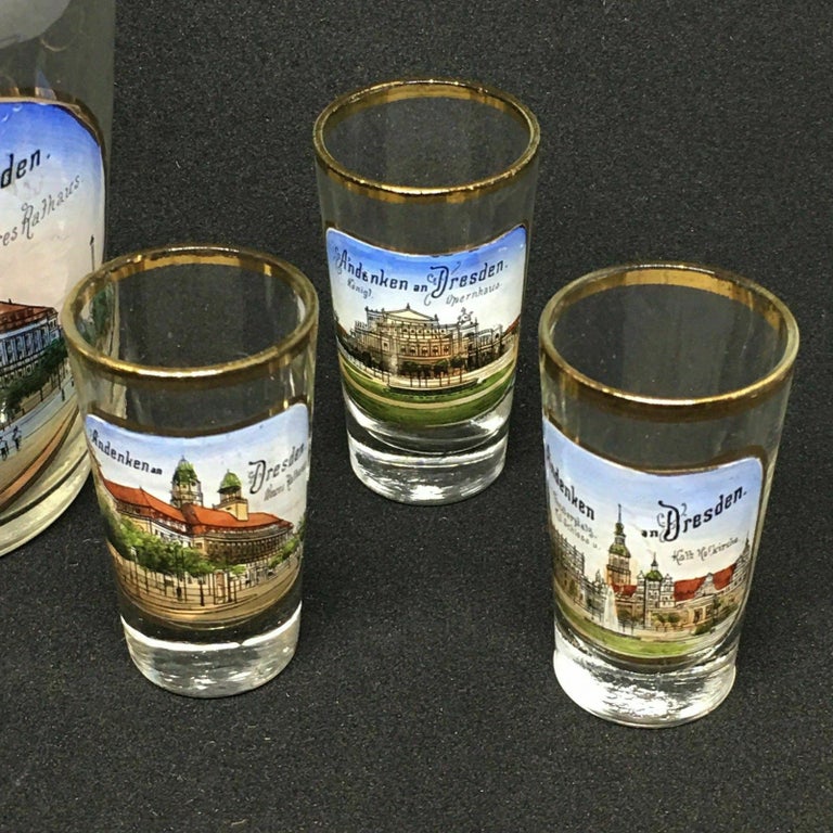 Set of Six Shot Glasses and Liqueur Bottle Antique German Souvenir ...