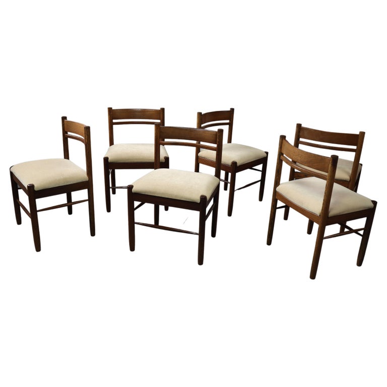 Set of six solid Wengé dining chairs, 1960's For Sale at 1stDibs