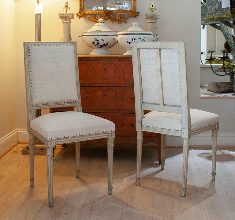 Set of Six Square Back Dining Chairs in the Style of Louis XVI with ...