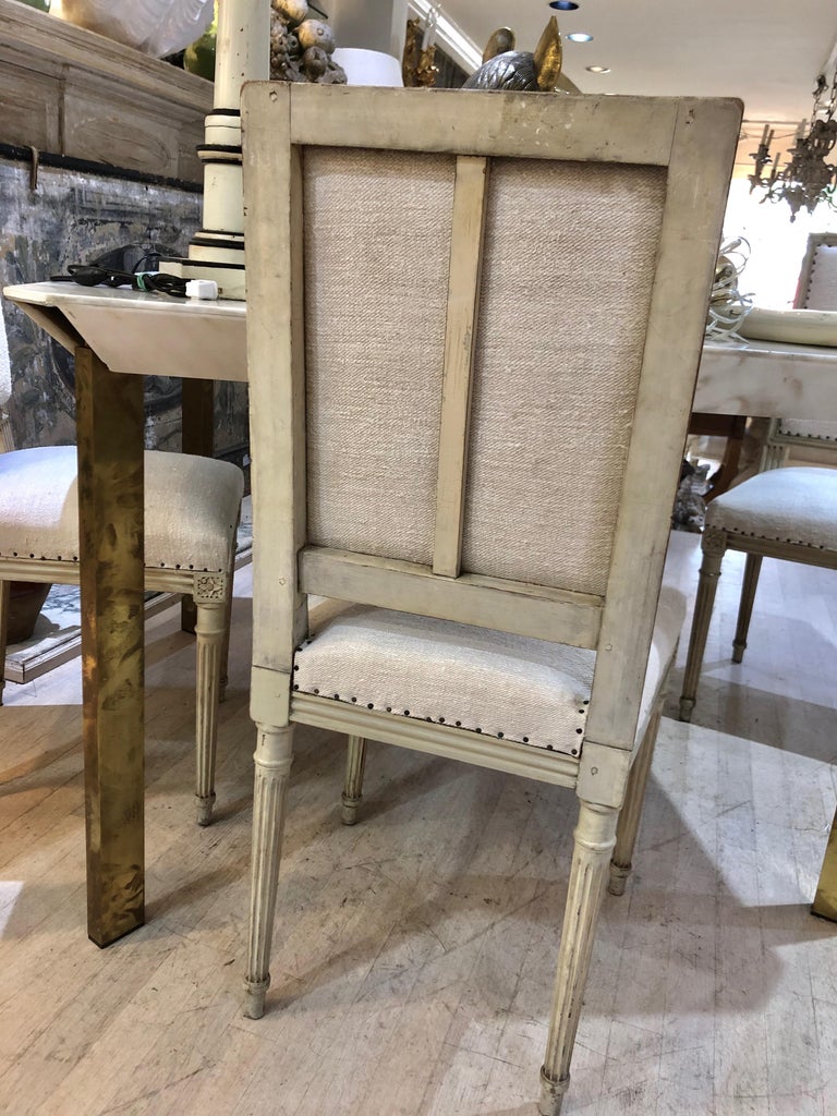 Set of Six Square Back Dining Chairs in the Style of Louis XVI with ...