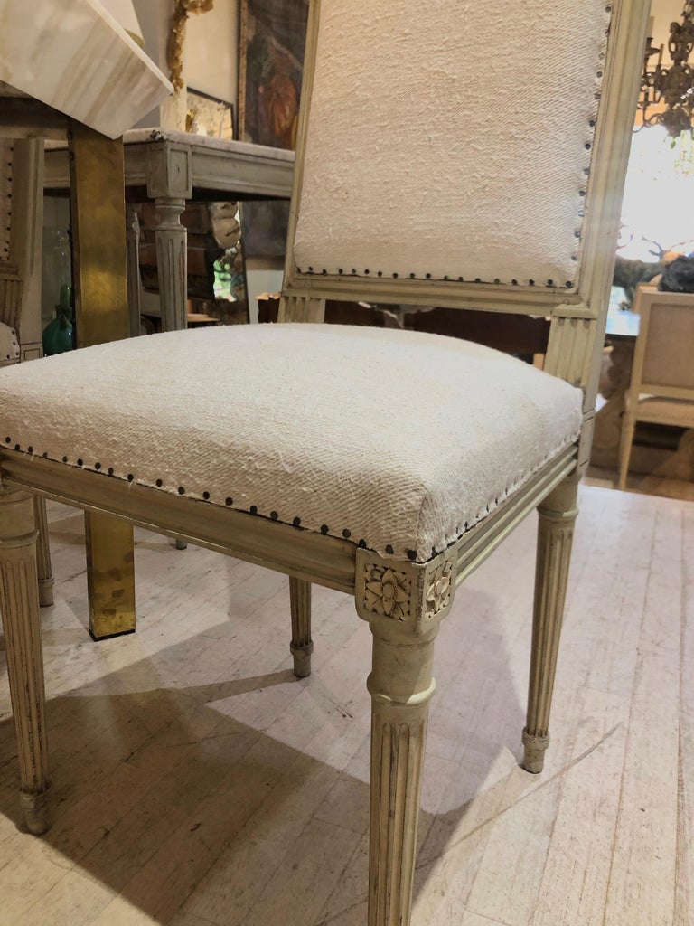 Set of Six Square Back Dining Chairs in the Style of Louis XVI with ...