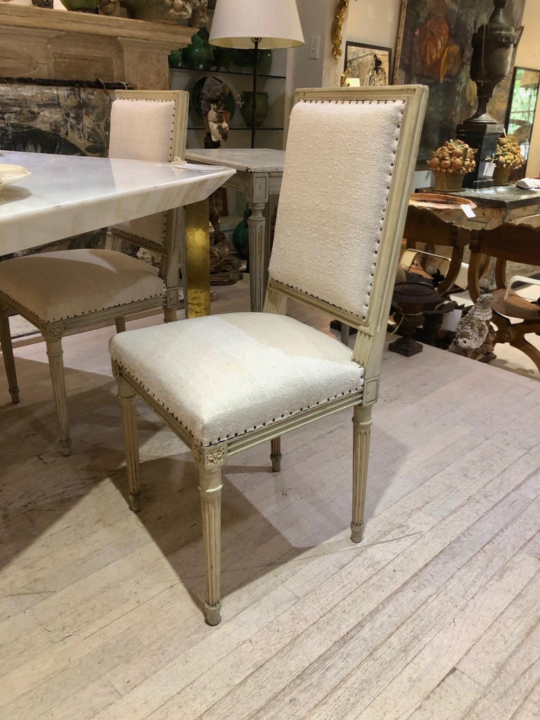 Set of Six Square Back Dining Chairs in the Style of Louis XVI with ...