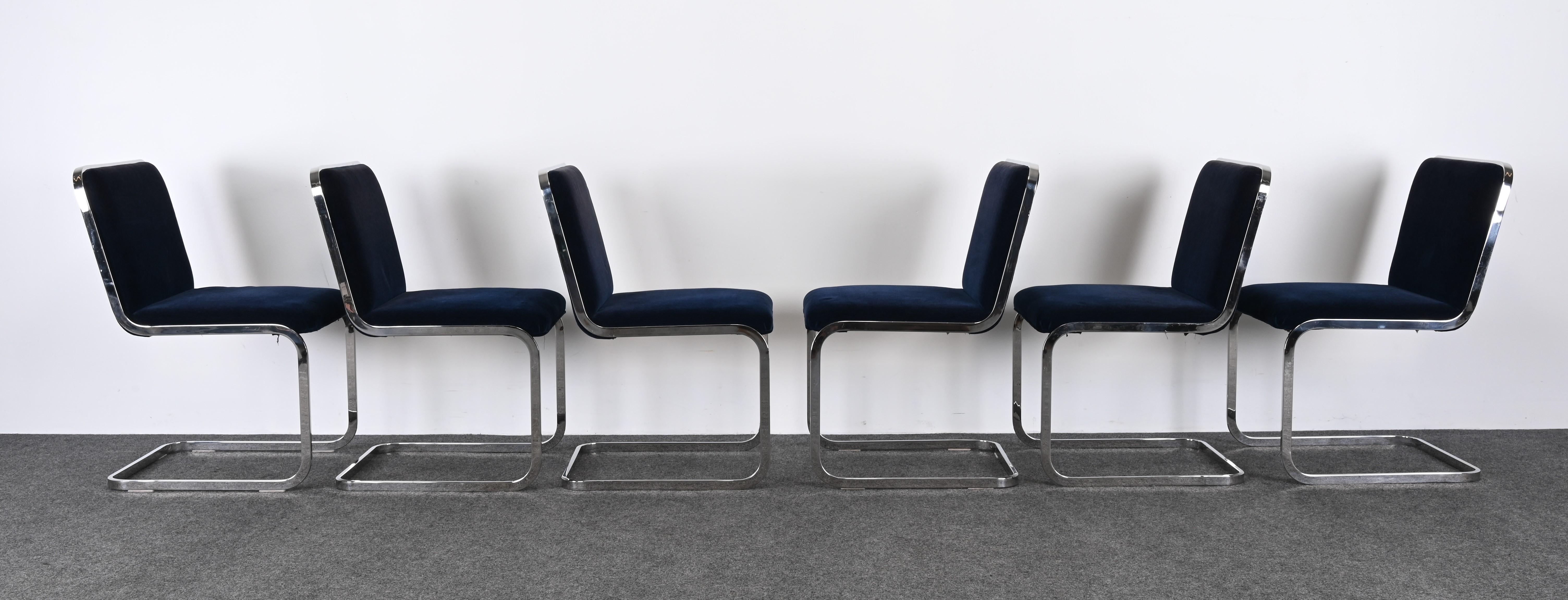 Set of Six Stainless Steel Cantilever Dining Chairs by Brueton, 1980s ...