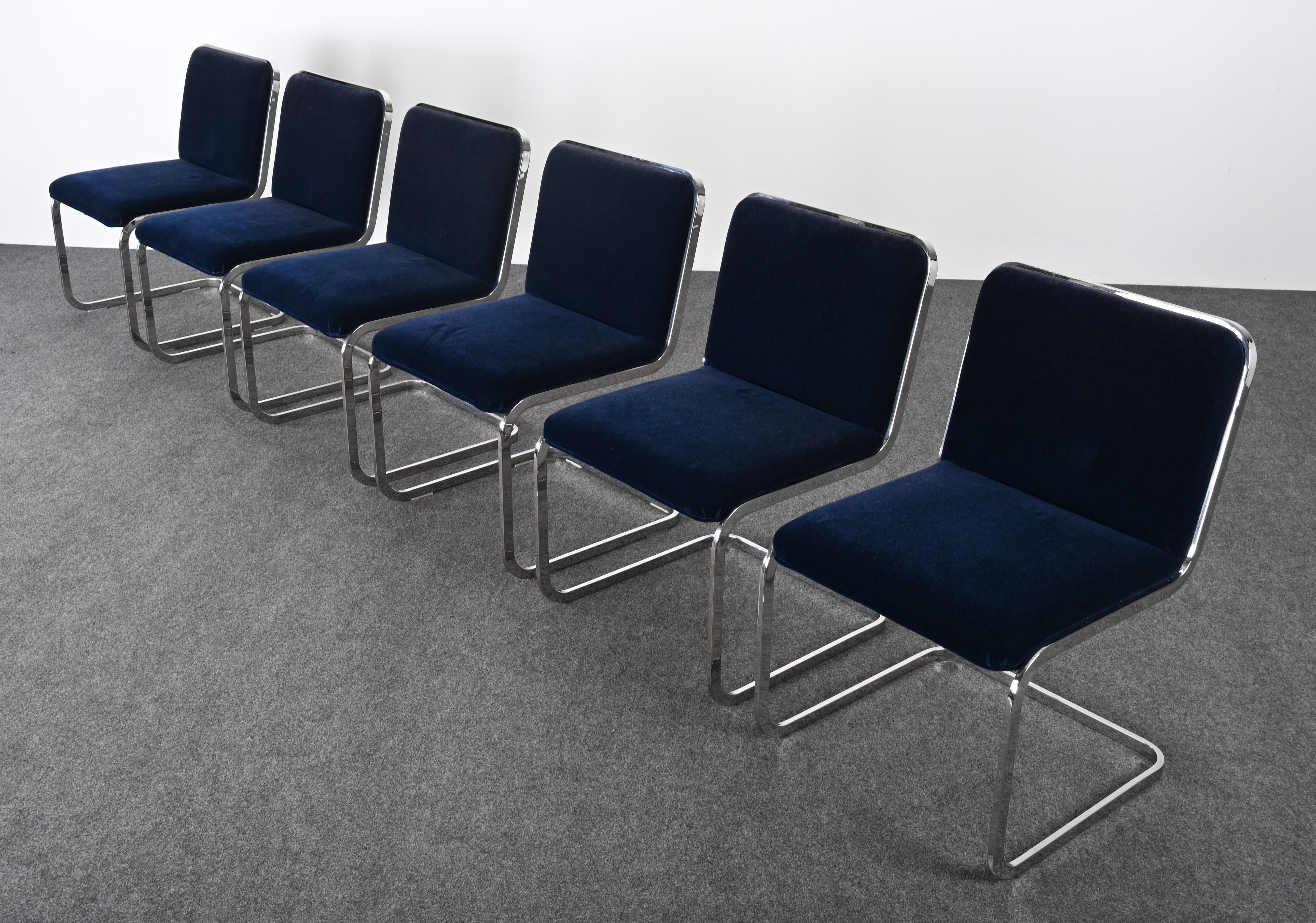 Set of Six Stainless Steel Cantilever Dining Chairs by Brueton, 1980s ...