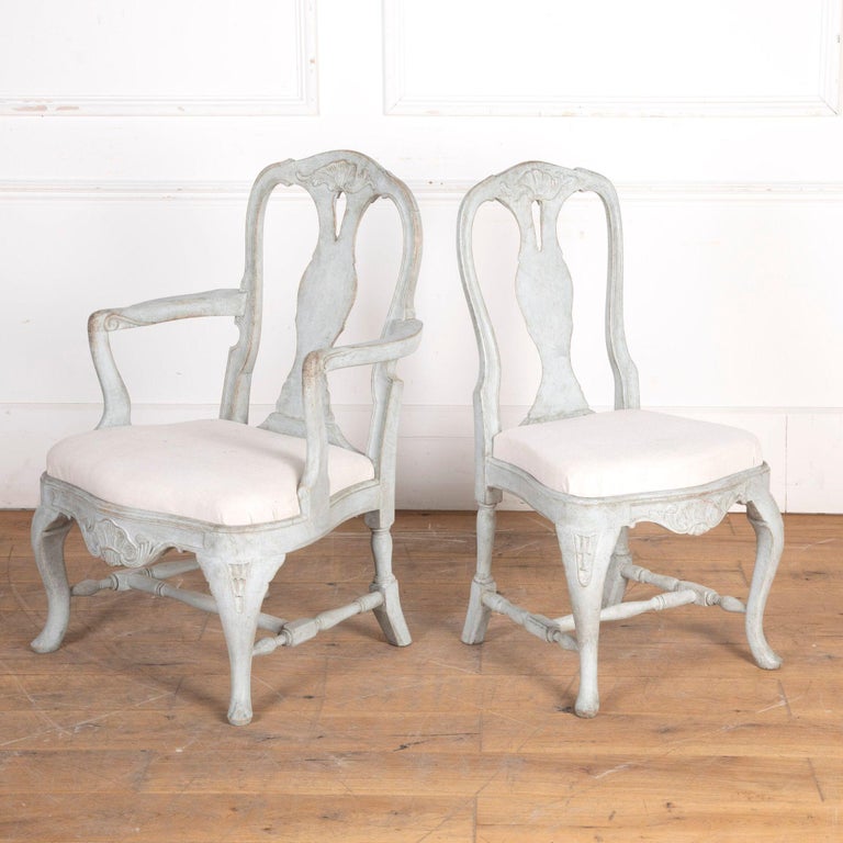 Set of Six Swedish Rococo Dining Chairs For Sale at 1stDibs