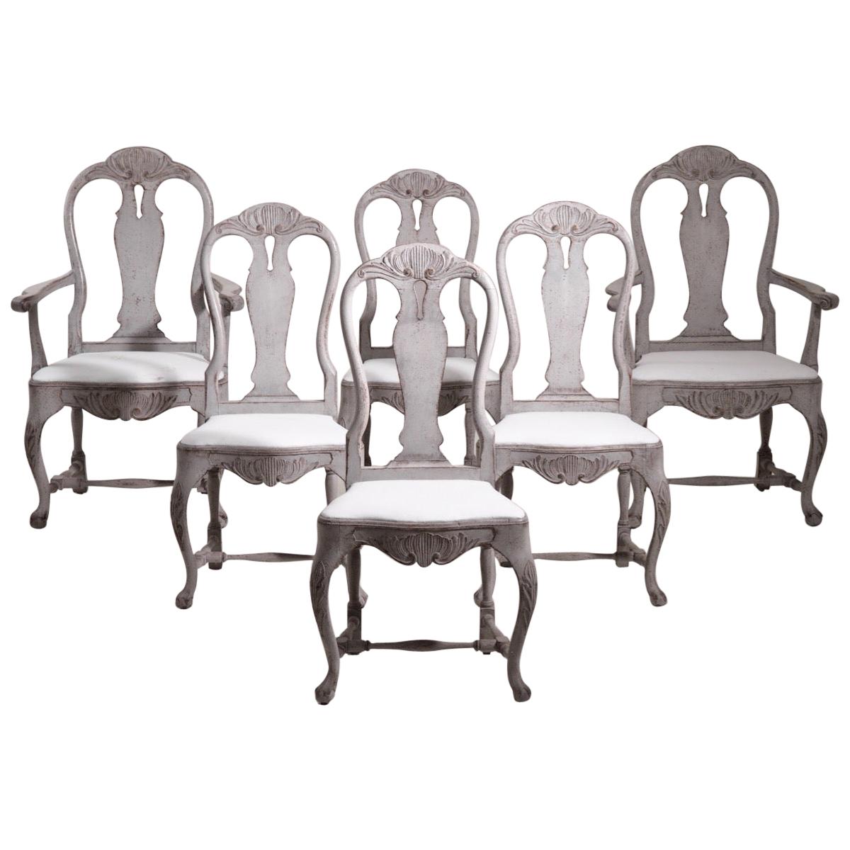 Set of Six Swedish Rococo Style Chairs For Sale at 1stDibs