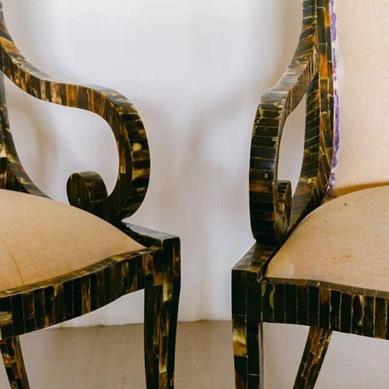 Set of Six Tesselleted Horn Chairs in the Manner of Karl Springer ...