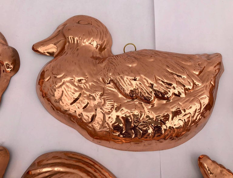 Set of Six Tin Molds with Copper in the Shape of Rabbits, Cat, Ducks ...