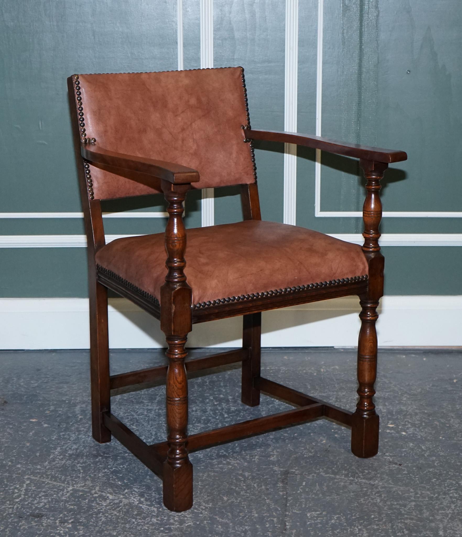 Set of Six Traditional Country House Brown Leather Oak Dining Chairs ...