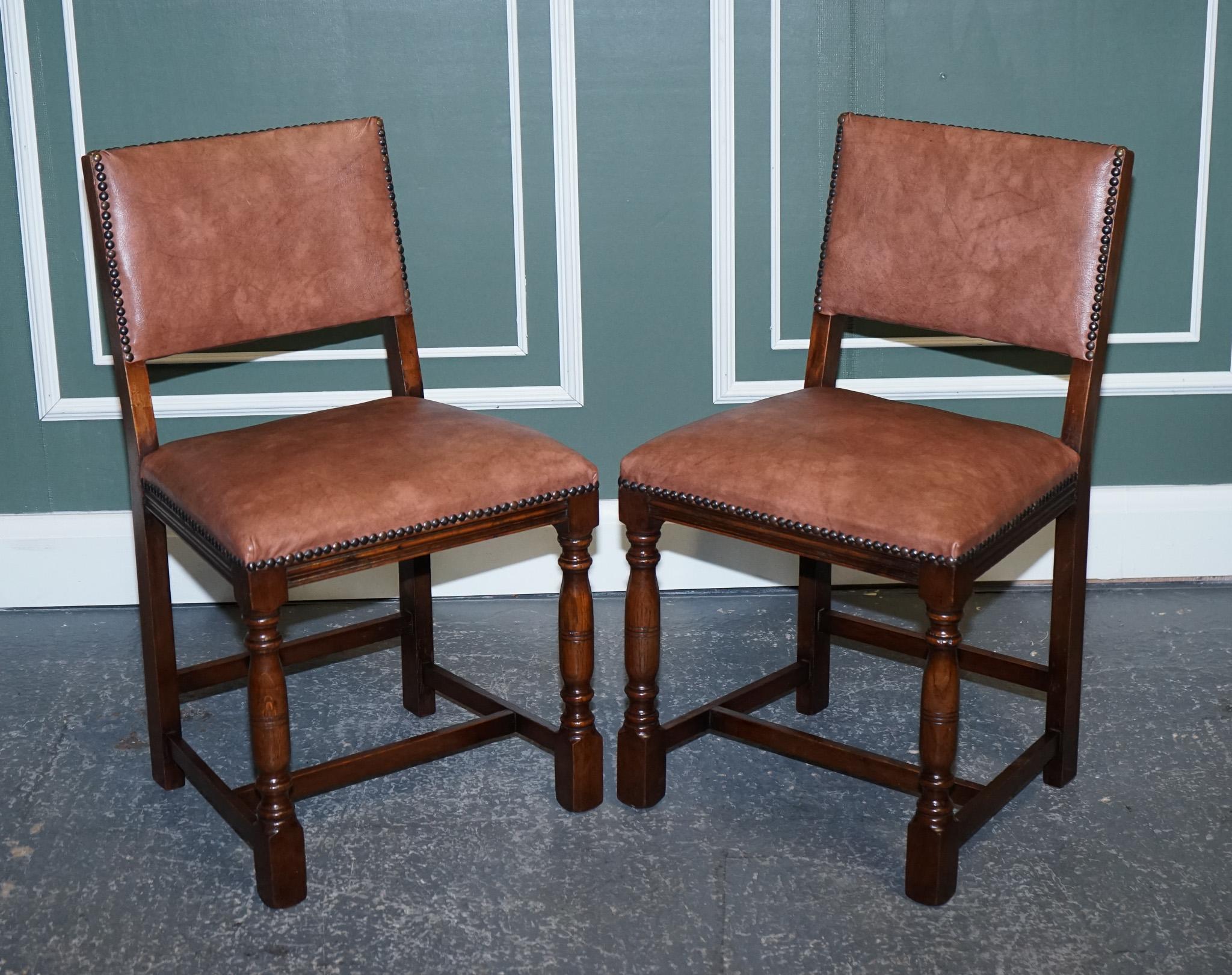 Set of Six Traditional Country House Brown Leather Oak Dining Chairs ...