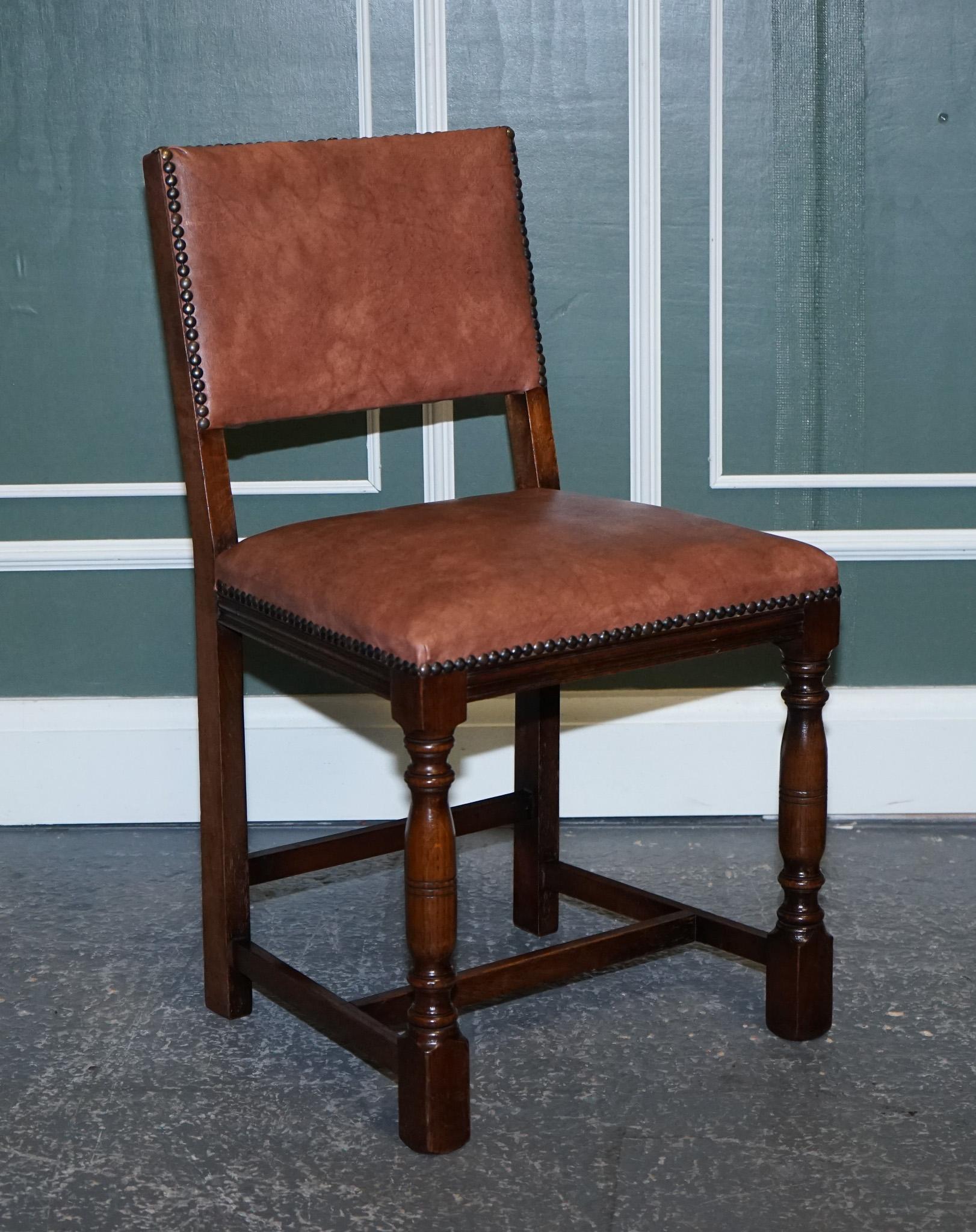 Set of Six Traditional Country House Brown Leather Oak Dining Chairs ...