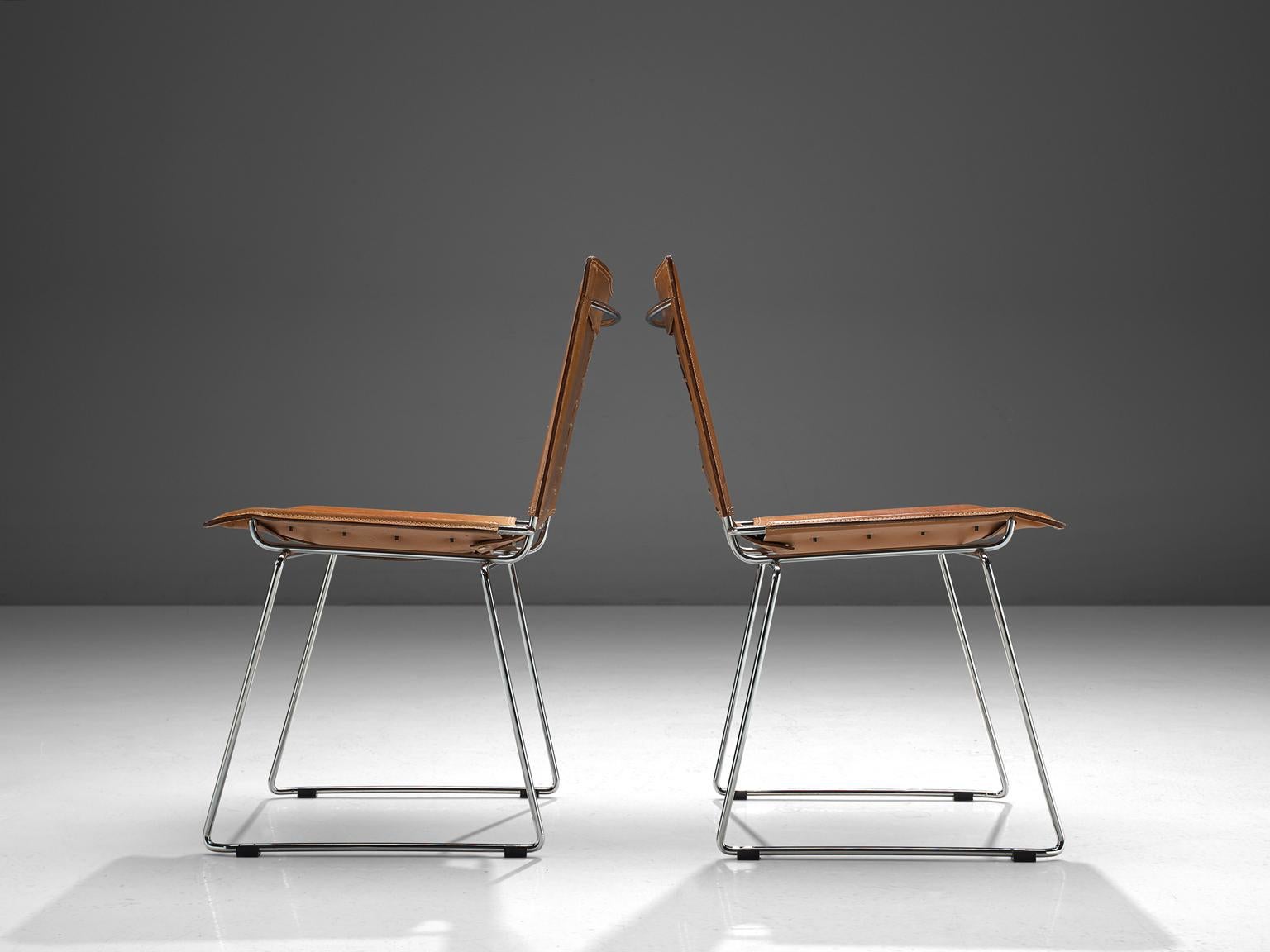 Set of Six Tubular Dining Chairs with Patinated Cognac Leather For Sale ...