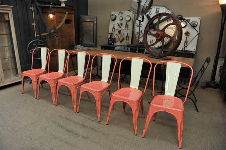 Set of Six Vintage 1950 Tolix Chairs Original Color at 1stDibs