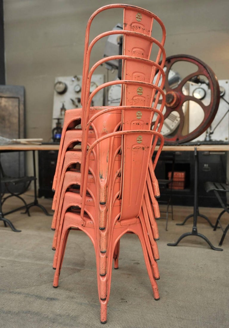 Set of Six Vintage 1950 Tolix Chairs Original Color at 1stDibs