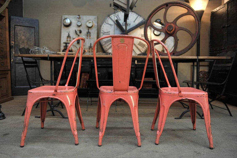 Set of Six Vintage 1950 Tolix Chairs Original Color at 1stDibs