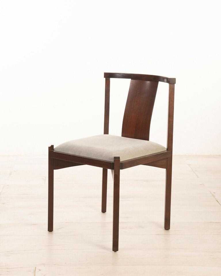 Set of Six Vintage 60's Chairs in Wood and Gray Fabric Italian Design ...