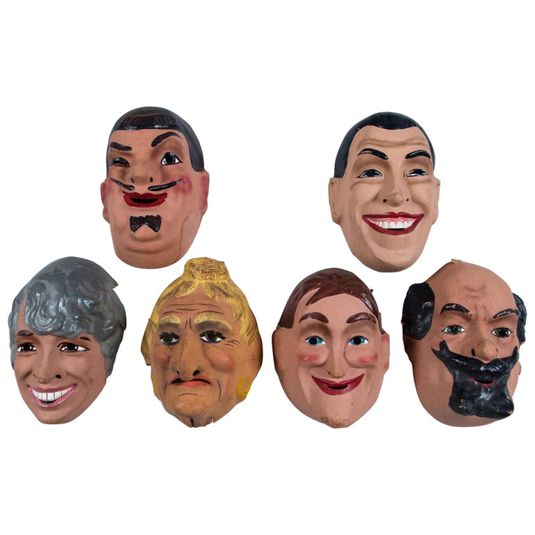 Set of Six Vintage French Three Dimensional Masks For Sale at 1stDibs