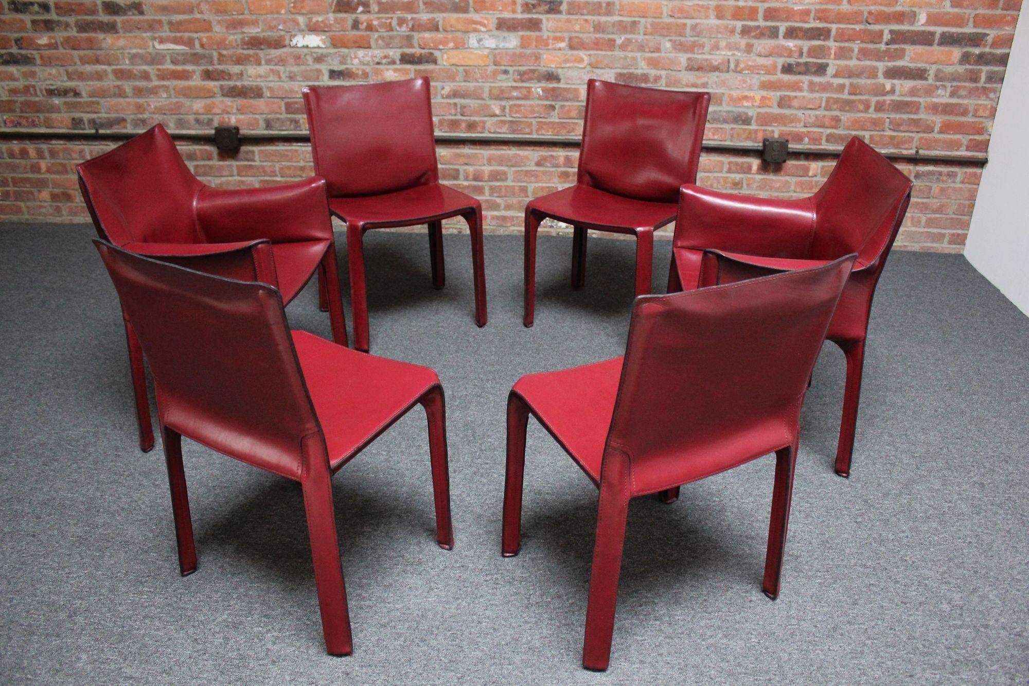 Set of Six Vintage Mario Bellini for Cassina CAB Chairs in Oxblood ...