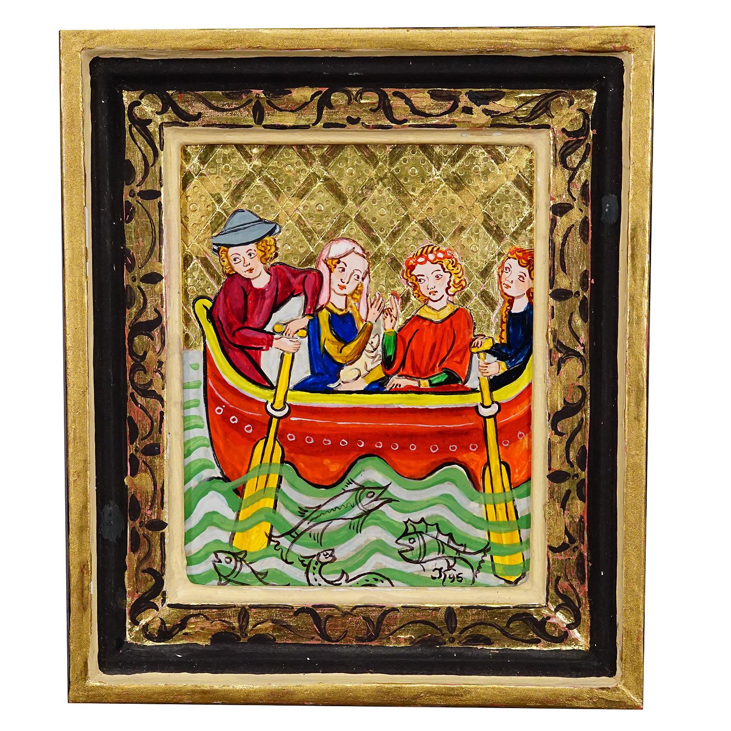 Set of Six Vintage Paintings with Minstrel Scenes from the Manesse Song ...