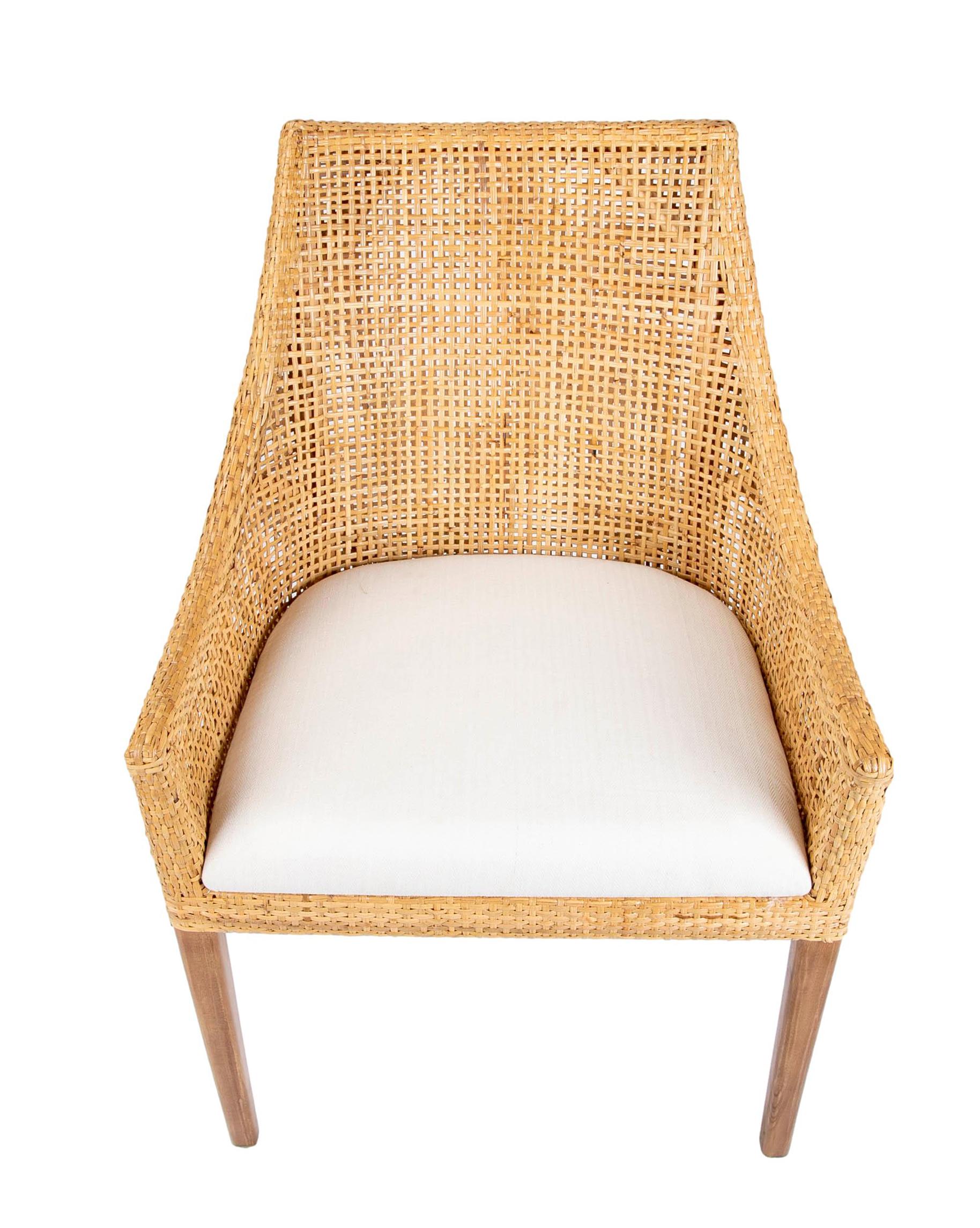 Set of Six Wicker and Mahogany-Legged Upholstered Chairs For Sale at ...