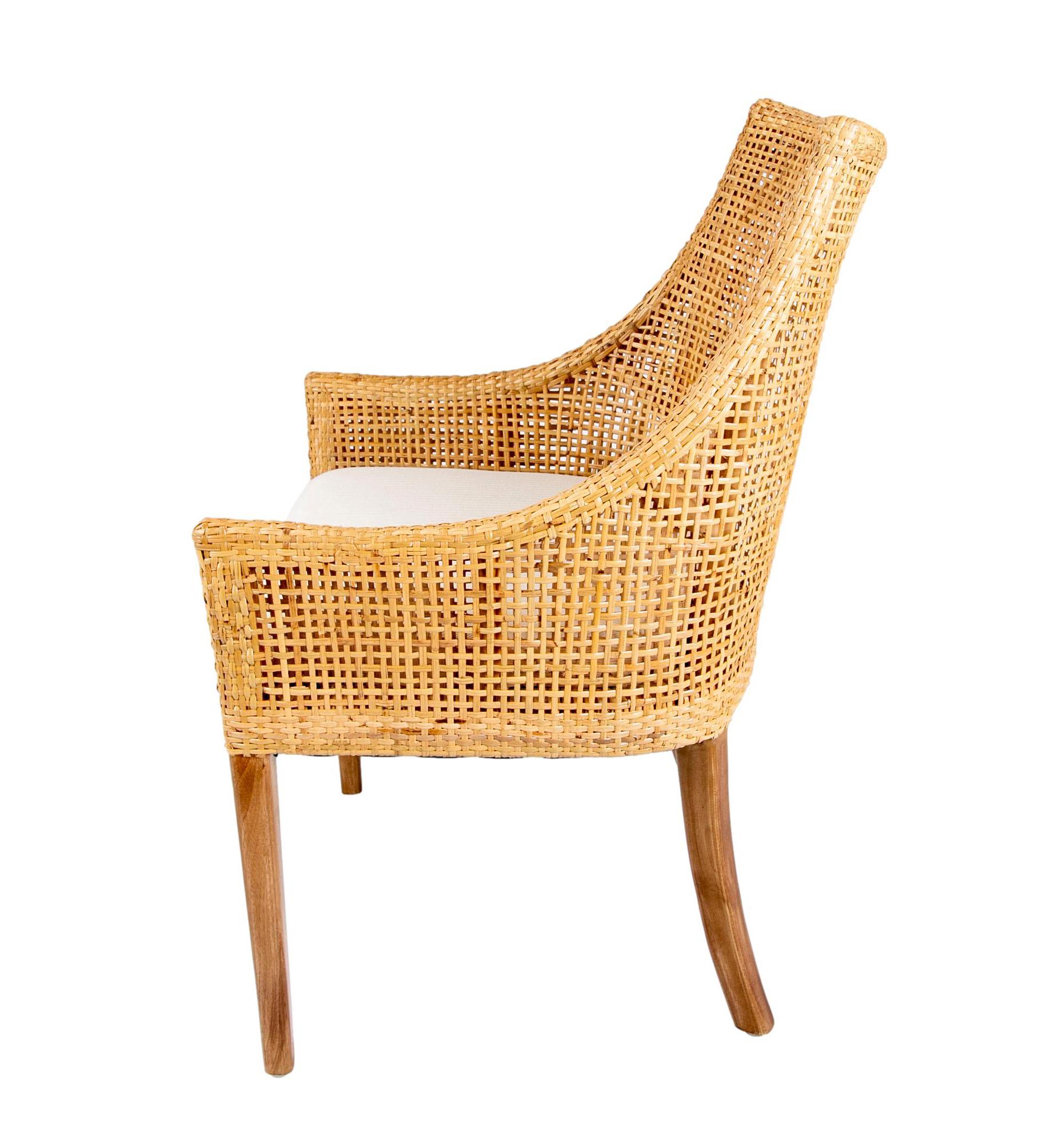 Set of Six Wicker and Mahogany-Legged Upholstered Chairs For Sale at ...