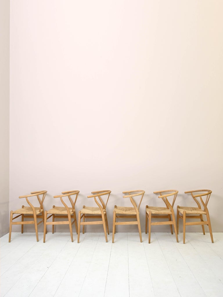 Set of Six 'Wishbone Chair' Model Chairs by Hans J. Wegner with Leather ...